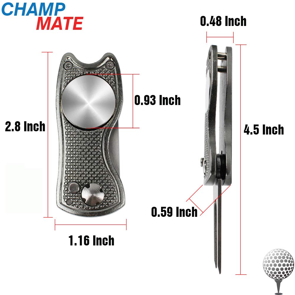 Champmate Golf Divot Tool, Stainless Steel Switchblade and Foldable Magnetic with USA Golf Ball Marker in 5 Designs (Red Eagle)