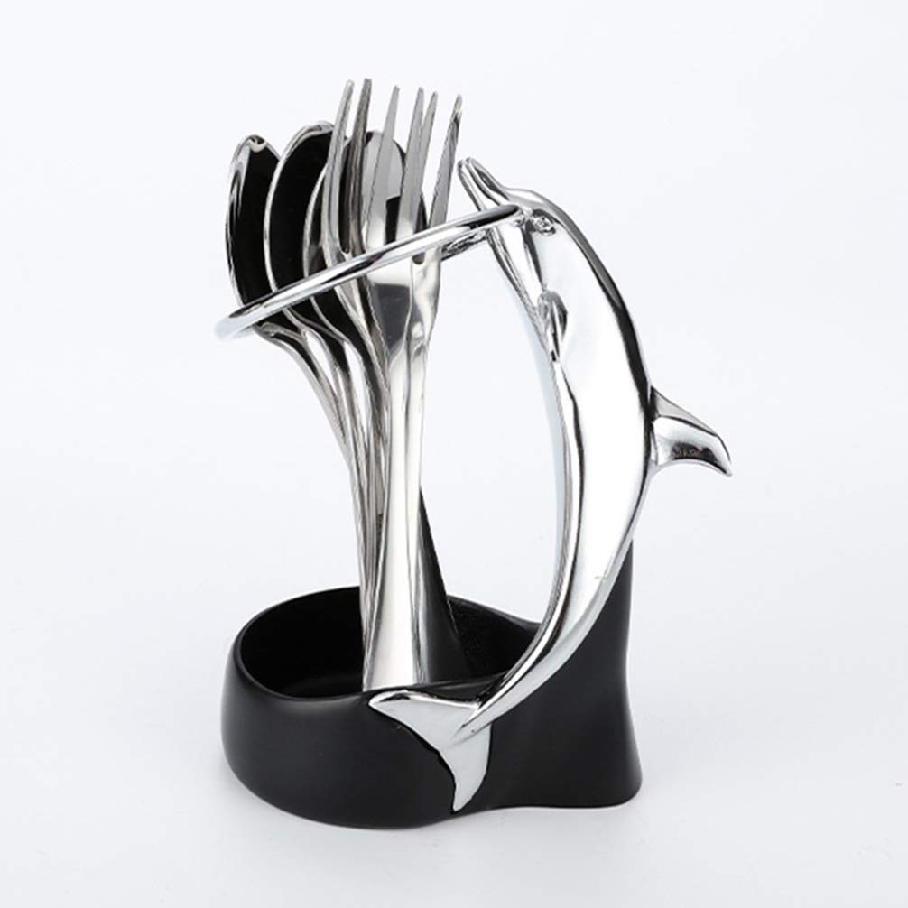 DOITOOL 3PCS Forks and Spoons Silverware Set with Organizer, Stainless Steel Silverware Set Tableware Dinnerware with Creative Dolphin Base Holder