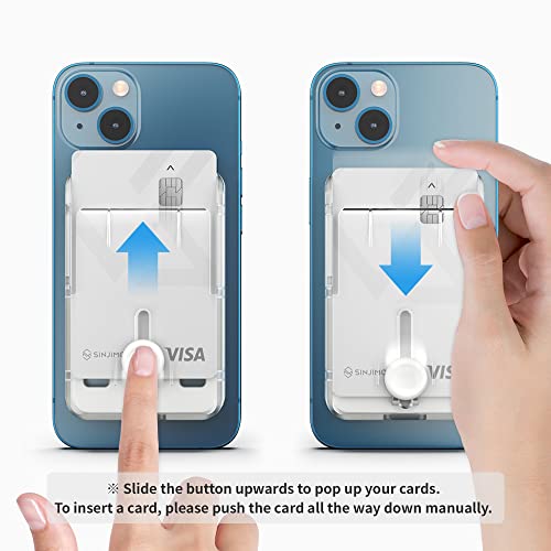 Sinjimoru Pop Up Phone Wallet for MagSafe, Magnetic Phone Credit Card Holder for Back of Cell Phone Case with Quick Access for iPhone 12, 13 & 14 Series. M-Button Wallet Matte Clear