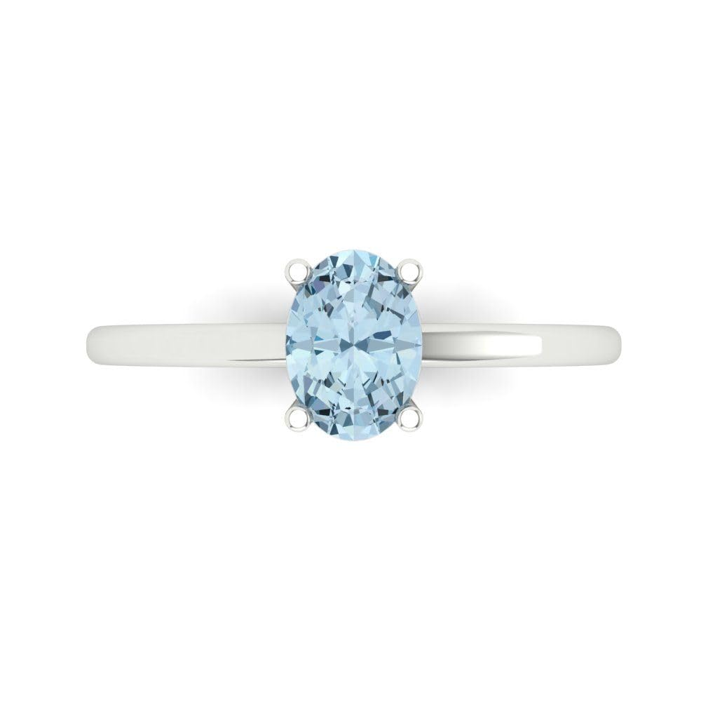 Clara Pucci 1.0 ct Oval Cut Solitaire Natural Aquamarine Engagement Wedding Bridal Promise Anniversary Ring 18K White Gold Size 3.5