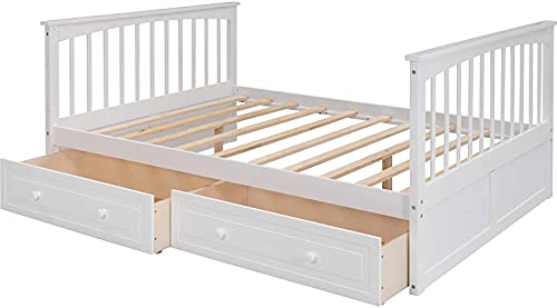 STP-Y Twin Over Twin Bunk Bed, Bunk Bed Frame with Storage Drawers, Wooden Twin bunk Bed with Safety Rail Ladder, Grey (Color : White, Size : Full Over Full)