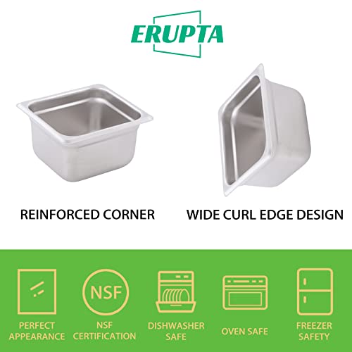 ERUPTA 6 Pack 1/6 Size Steam Table Pan Cover, Stainless steel Commercial Steam table pan Lids, 4" Deep NSF Pan Cover with Handle for Restaurant Hotel Commercial - Food Storage Containers Covers