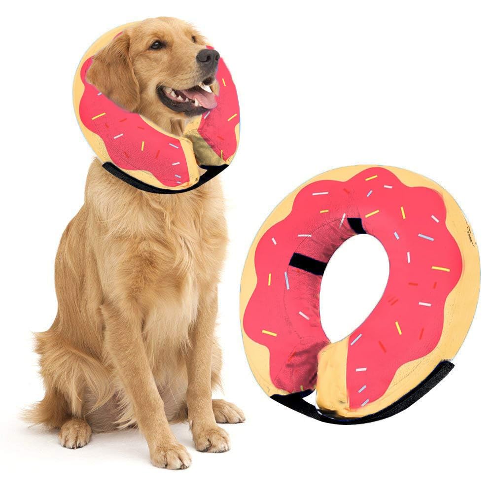 Inflatable Dog Cone Collar β Soft, Comfortable & Adjustable for Small Medium Large Dogs & Cats, Anti-Lick Recovery Donut E-Collar for After Surgery (Pink Donut, XS)