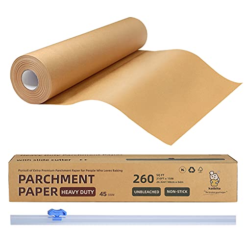 Katbite 15 in x 210 ft Unbleached Parchment Paper Roll for Baking & Slide Cutter for 15 Inches Plastic Food Wrap