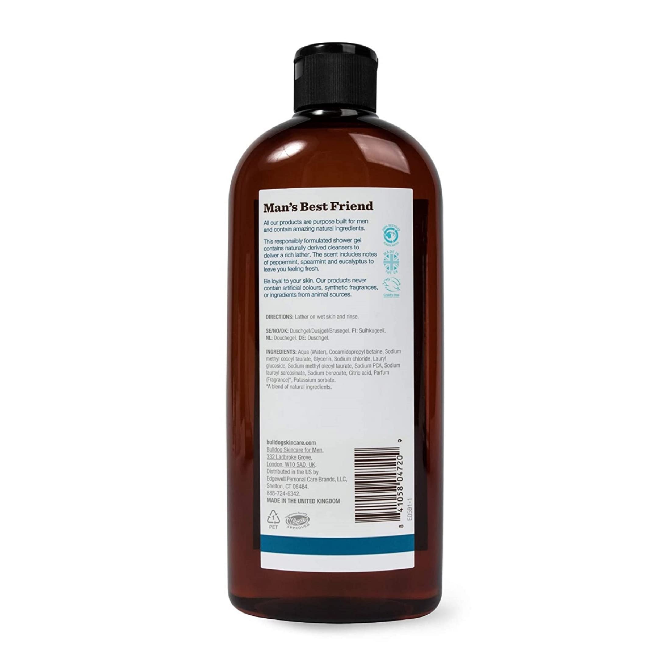 BULLDOG Mens Skincare and Grooming Body Wash, Peppermint and Eucalyptus, 16.9 Fluid Ounce