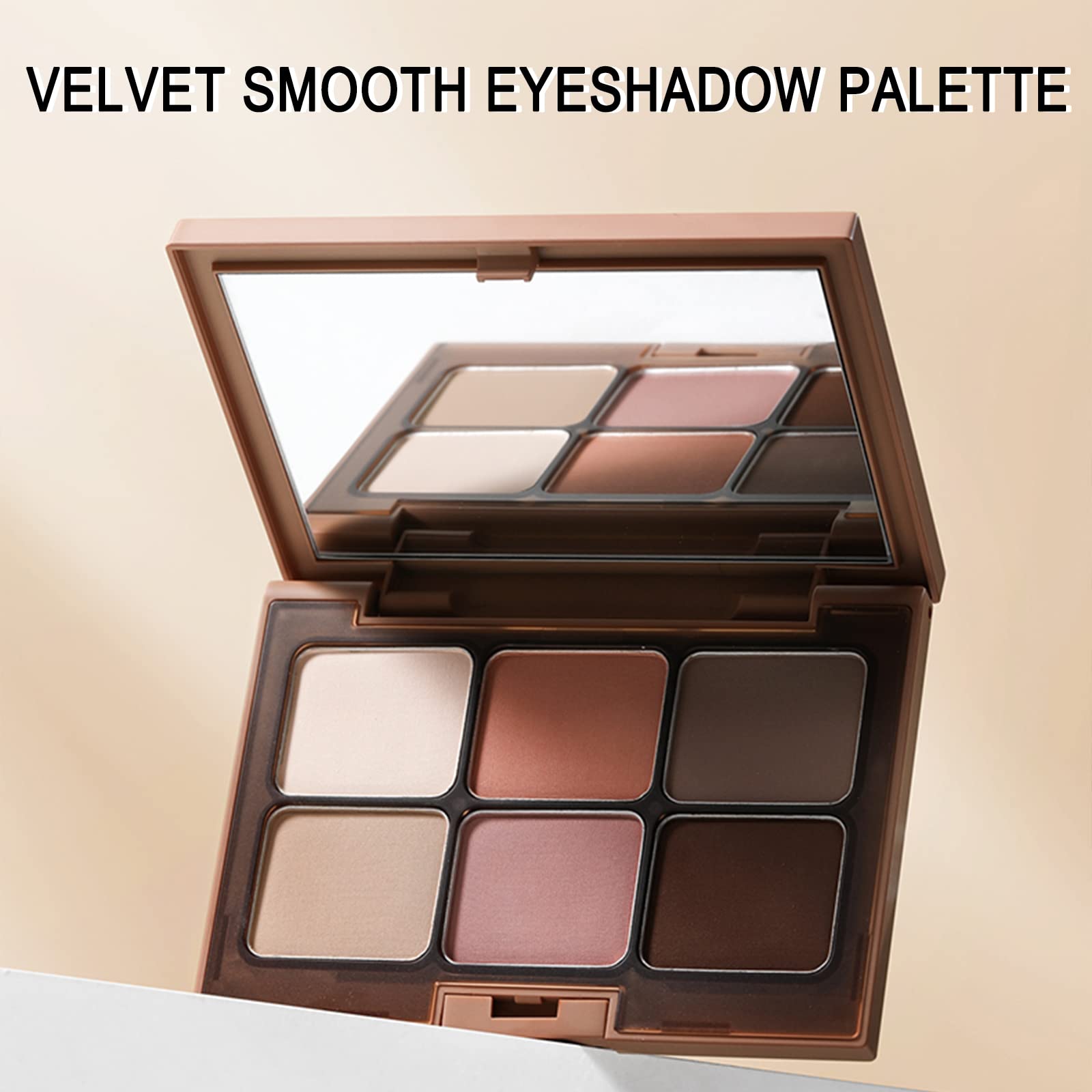 Erinde Matte Eyeshadow Palette Makeup - 6 Taupe & Brown Matte Neutral Shades, Ultra-Blendable, Rich Colors, Velvety Texture, Makeup Set Includes Mirror & Brush, Great for Travel