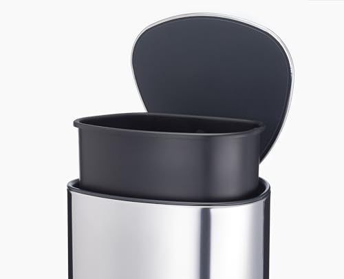 Joseph Joseph EasyStore Luxe Stainless Steel 5 Liter Pedal/1.3 Gallon Trash Can with Bin Liner Storage, Soft-Close Lid, Removable Inner Bucket, for Bathroom, Bedroom, Office