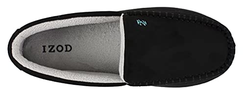 IZOD Men's Classic Two-Tone Moccasin Slipper, Winter Warm Slippers with Memory Foam, Size 13-14, Solid Black
