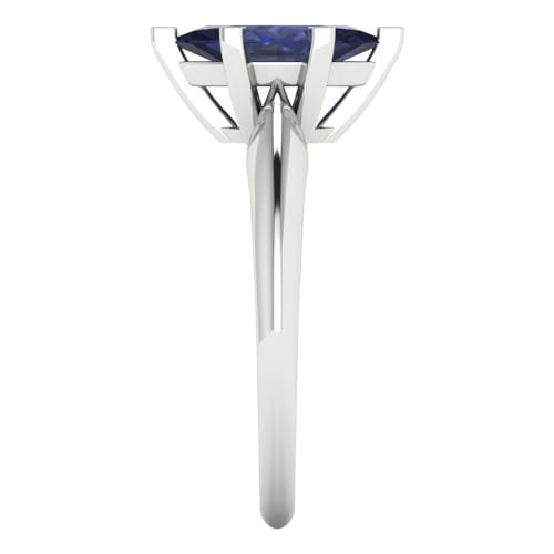 Clara Pucci 1.0 ct Marquise Cut Solitaire Simulated Blue Sapphire Engagement Bridal Promise Anniversary Ring 18K White Gold Size 9.75