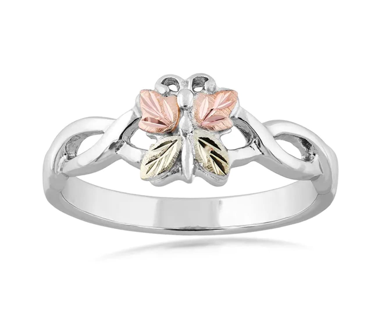 Butterfly Ring, Sterling Silver, 12k Green and Rose Gold Black Hills Gold Motif, Size 7.5