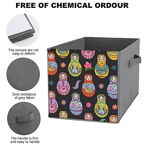 Colorful Flower Matryoshka Dolls Storage Cubes with Handles Foldable Fabric Bins Organizing Baskets for Shelves Closet