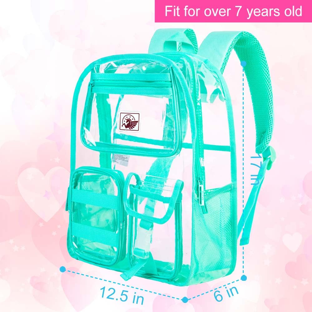 Clear Backpack, Heavy Duty Transparent Bookbag for Girls Women, Cute School See Through Backpacks for Teens Elementary - Green