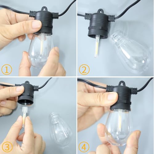FOOMAN String Lights Replacement LED Bulb Filament 4 Packs,ST38 LED Light Bulb Accessories, 1 Watt Equivalent 2700K Warm White LED Filament