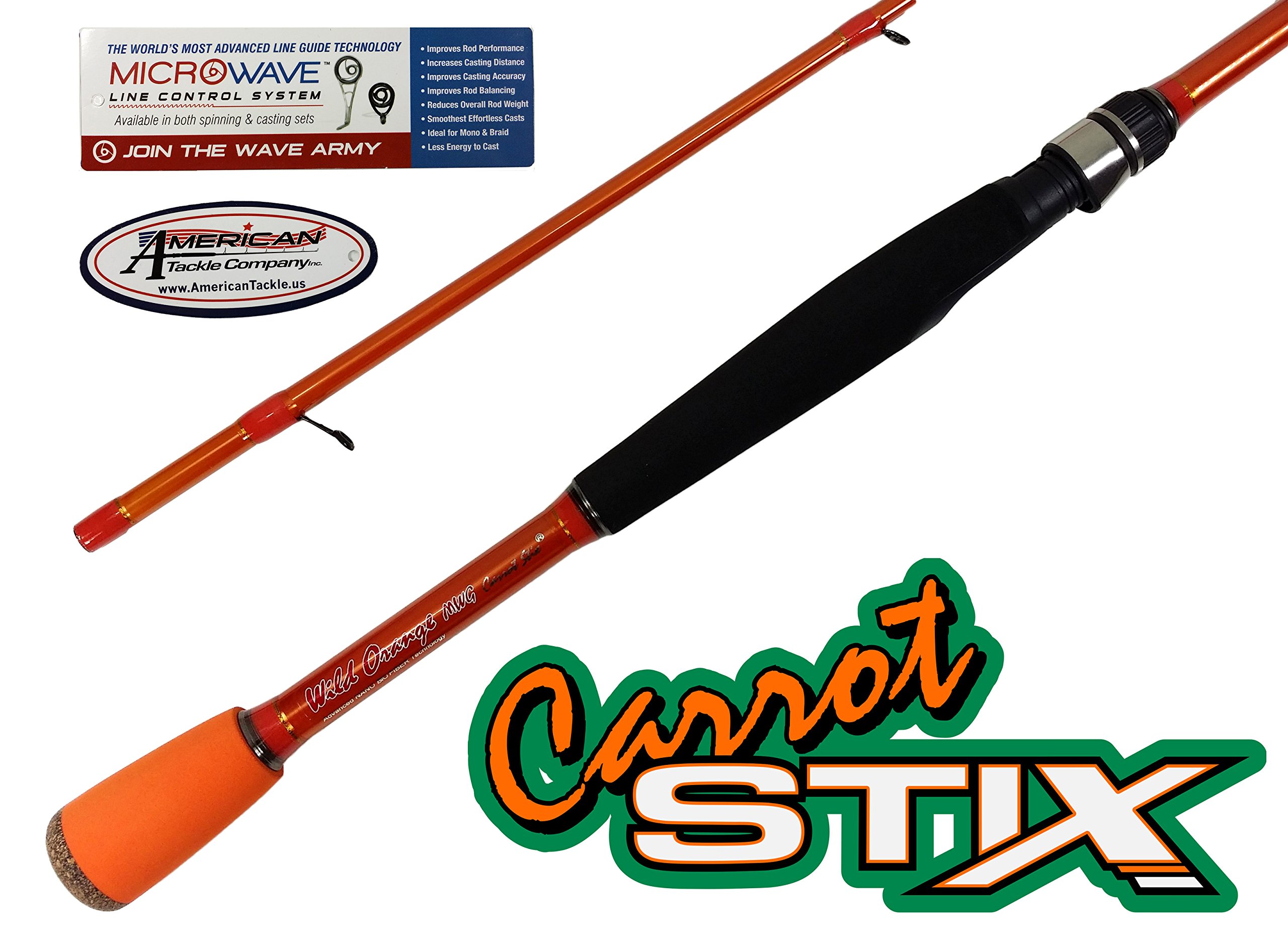 Carrot Stix Collapsible 2 Piece Spinning Wild Wild Orange Fishing Rod with Microwave Guides (6' 7" Medium)