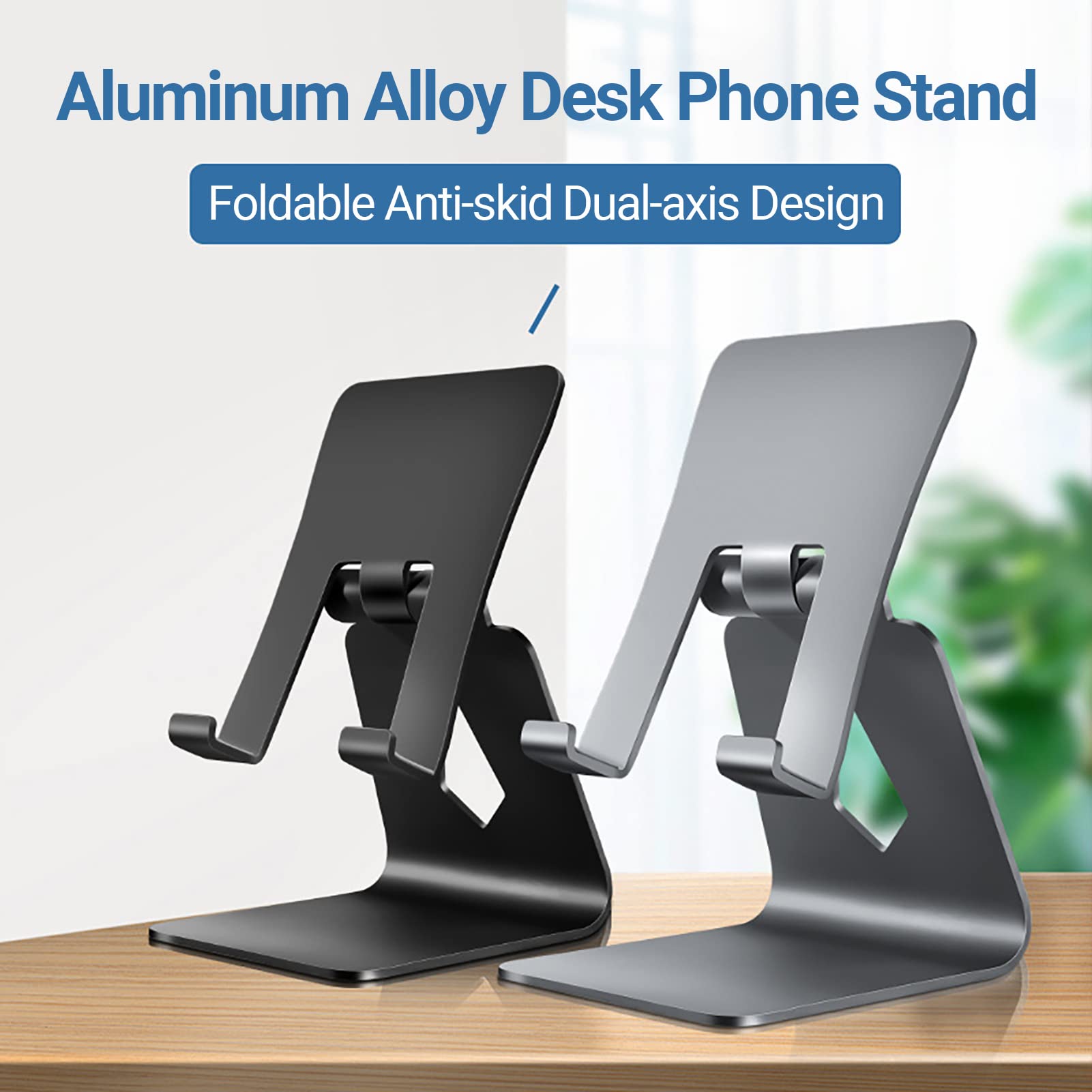 Desktop Phone Stand, Aluminum Alloy Single Folding Desktop Stand Mobile Phone/Tablet Universal Lazy Stand/Live Stand, Compatible with All Smartphones, Tablets Black
