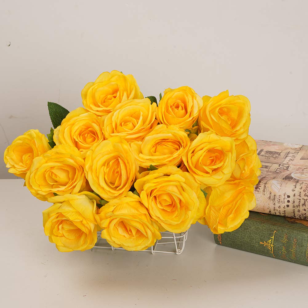 Plobach 12PCS Rose Artificial Flowers Silk Roses Single Long Stem Fake Rose Flower Bouquet Realistic Touch Blossom Arrangement for Wedding Bridal Shower Home Garden Décor (Red-Box)