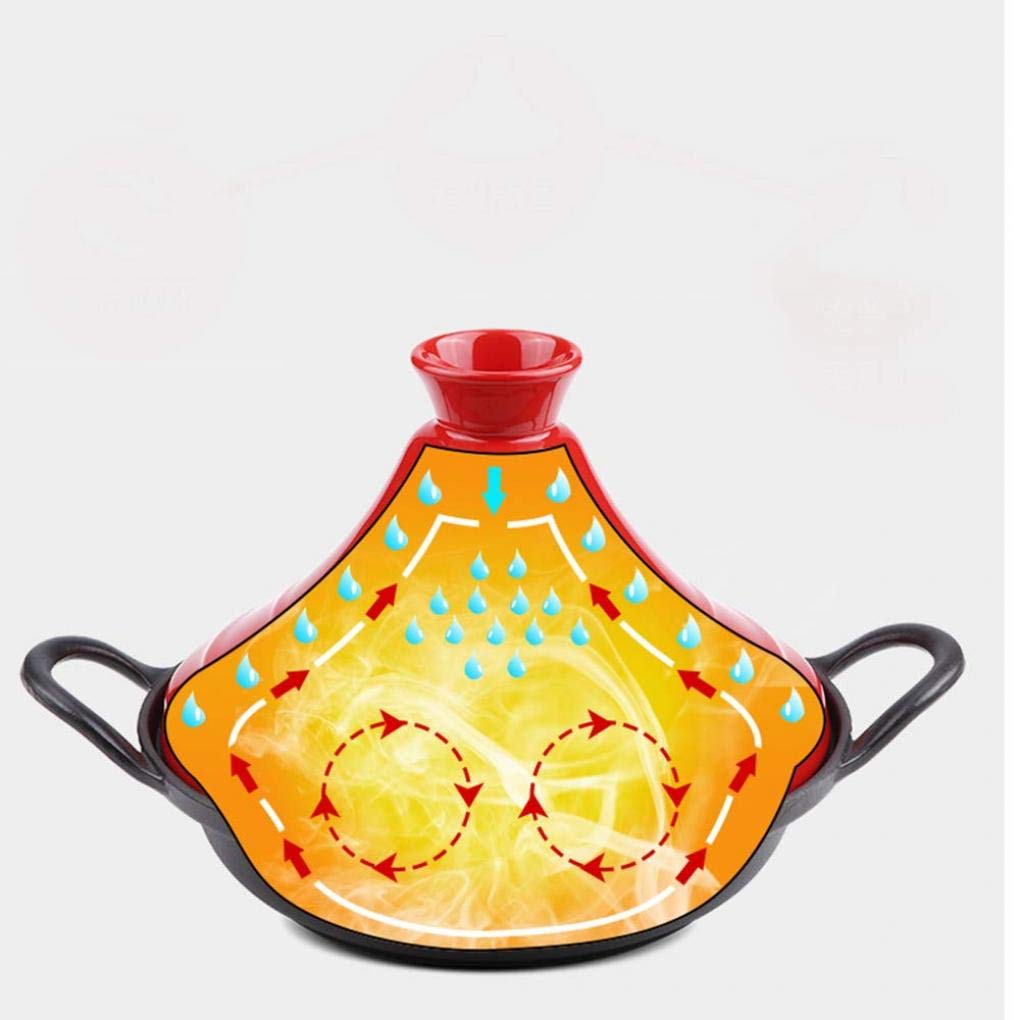 MYYINGBIN Moroccan Tagine Pot Enameled Cast Iron Casserole Non Stick Stew Pot with Lid Binaural Slow Cooker Micro Pressure Cooker, C