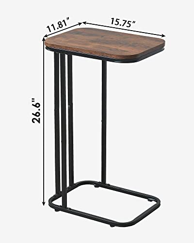 KJGKK C Shaped End Table, 26.6 inches High Side Table for Couch Sofa Bed, Tv Tray, for Living Room, Bedroom, Small Spaces, Metal Frame, Industrial, Rustic Brown & Black