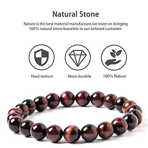 TIGERSTAR Natural Lava Rock Beads Bracelet,Stretch Elastic Bracelets,Adjustable Braided Rope Gemstone Bracelets for Men Women