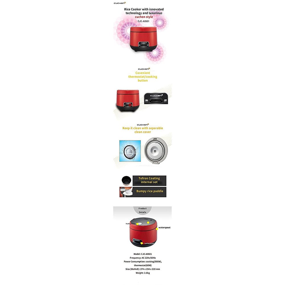 Cuchen Rice Cooker Cuchen CJE-A0601 for 6 Persons Steamer Lihom Cuchen 220V (Red)