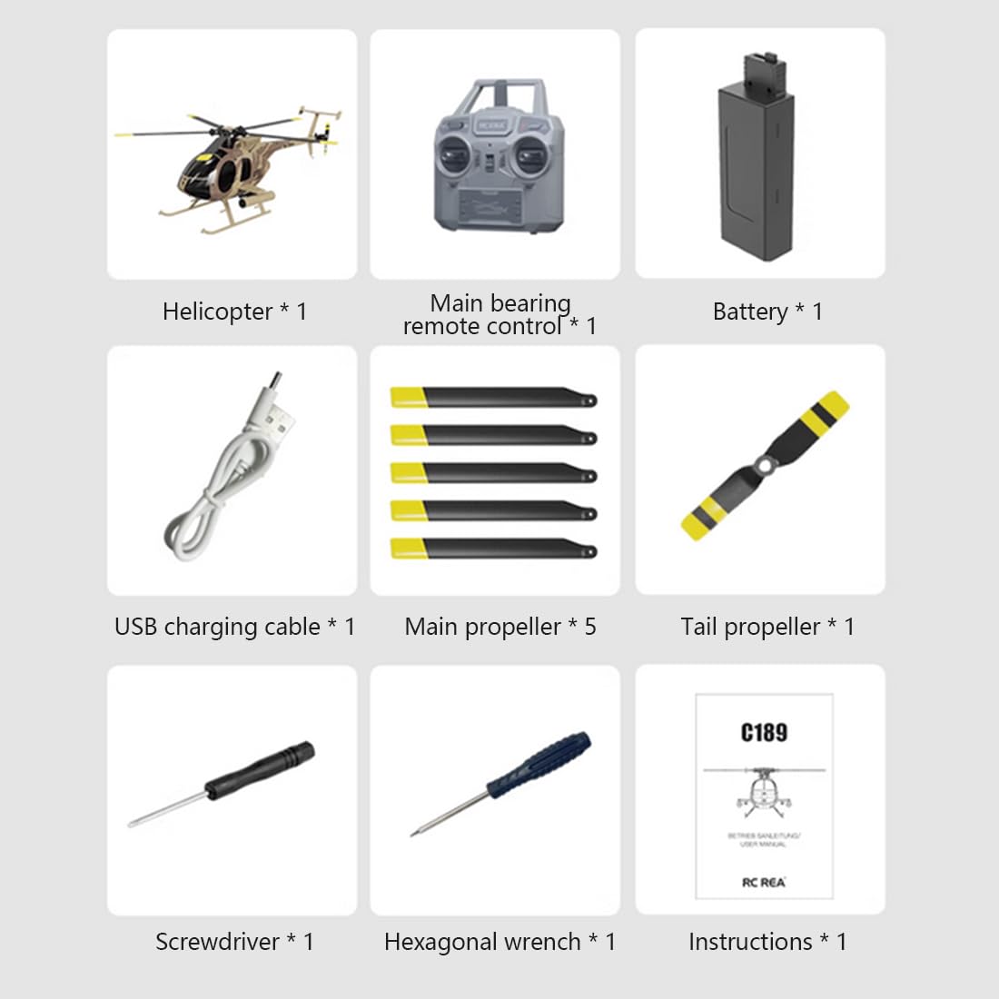 CHUO Remote Control Helicopter for Adults, 1/28 RC Helicopter Toys MD500 C189 2.4G Aircraft 4CH Brushless Single-Rotor RC Airplanes Military Aileronless Helicopter with 6-Axis Gyro - RTF