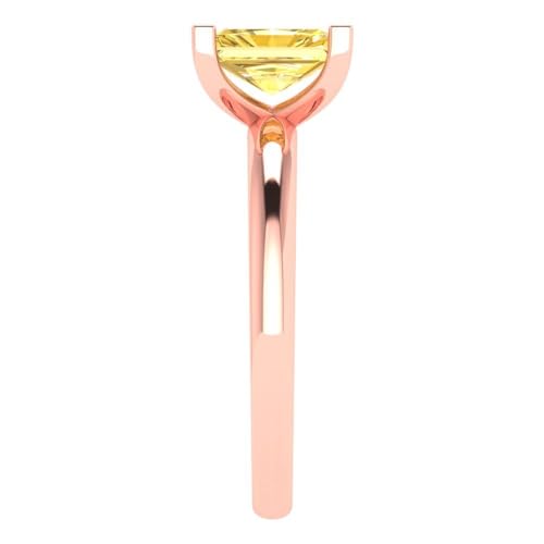 Clara Pucci 1.0 ct Emerald Cut Solitaire Natural Yellow Citrine Engagement Bridal Promise Anniversary Ring 18K Rose Gold Size 7.75