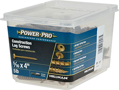 Power Pro 47877 Lag Screws, 5/16" x 4", Star Drive Construction Lag Screws, Rust Resistant, Ceramic Coated Bronze, 5lb Tub, 100 pcs