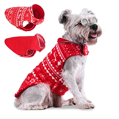 Filhome Christmas Dog Winter Coats Pet Sweater Reversible Dog Jacket Reflective Dog Vest Clothes Cold Weather Christmas Costume Dog Clothes for Small to Medium Sized Dogs and Cats（L）