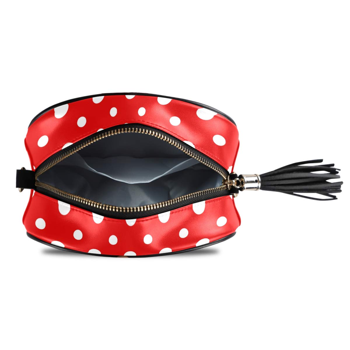 Vikko Red And White Polka Dot Small Crossbody Bag Handbag Purse PU Leather Women Shoulder Chain Bag With Metal Chain Strap And Tassel Top Zipper