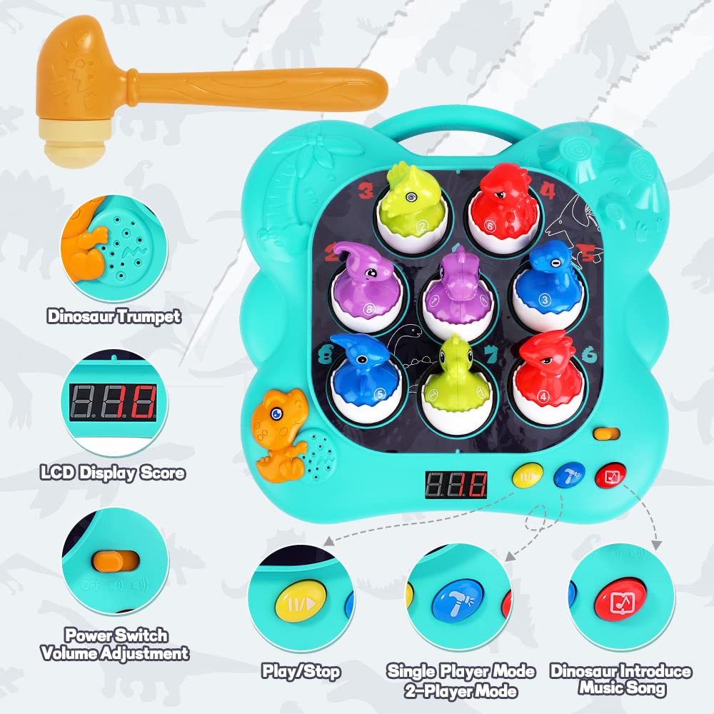 Dinosaur Toys,Interactive Whack A Dinosaur Game with Single & Multiplayer Mode,Electronic Pounding Toys with Dino Instruction,Music,Q&A Mode,Educational Toys for 3 4 5 6 7 8 Years Old Boys Girls