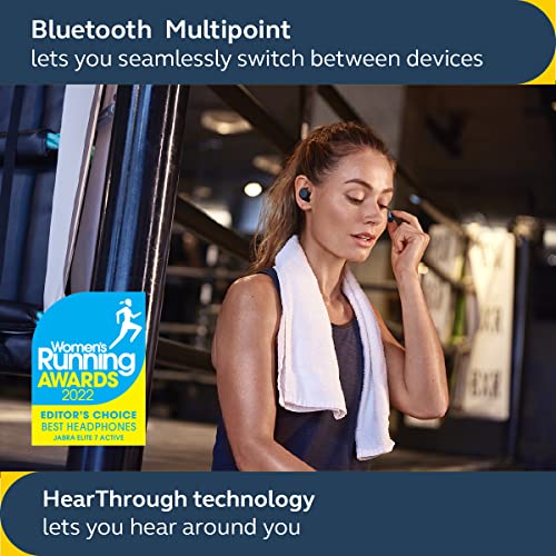 Jabra Elite 7 Active True Wireless— Bluetooth Sports Earbuds Shake Grip for Secure in-Ear Fit — Ultimate Workout Earbuds, Adjustable Active Noise Cancellation, Fast Charging — Navy