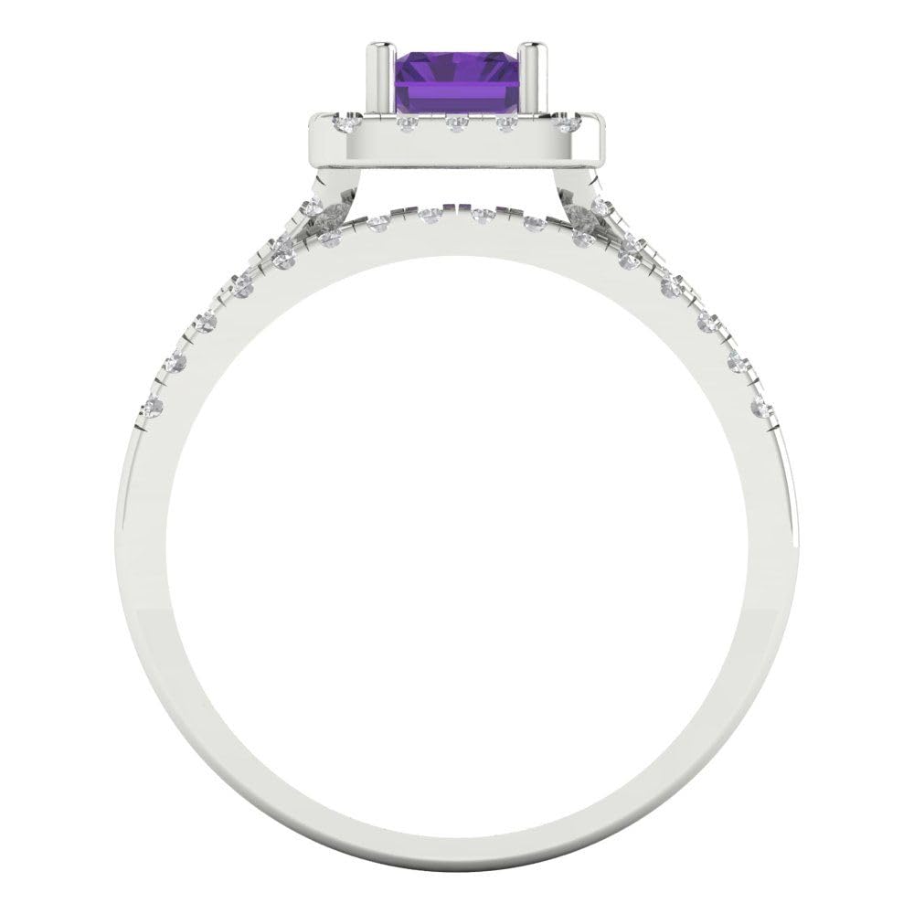Clara Pucci 1.54 carat Emerald Cut Halo Solitaire Natural Amethyst Engagement Wedding Anniversary Bridal Ring band set 14k White Gold 8.5