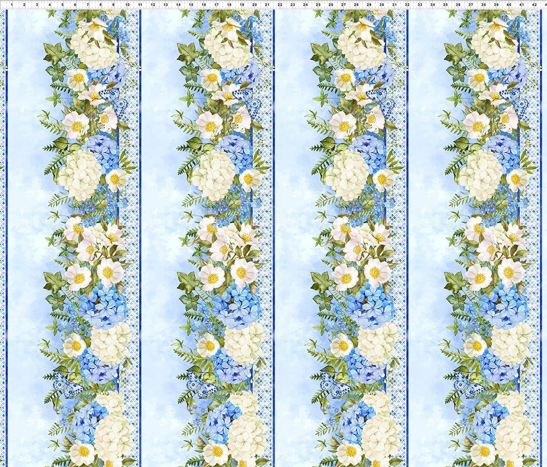 in The Beginning Periwinkle Spring 2PS1 Flower Stripe Print Fabric