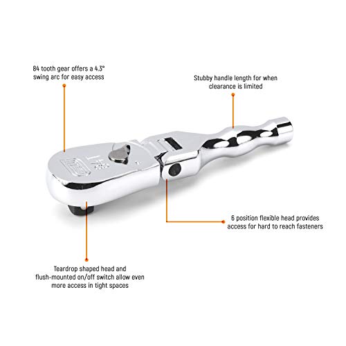 GEARWRENCH 3/8" Drive 84 Tooth Stubby Flex Head Teardrop Ratchet 5" - 81212A-07