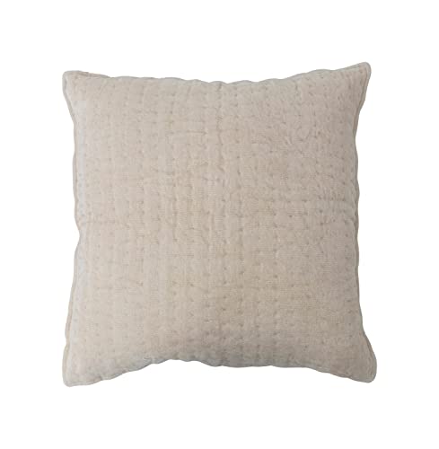 Creative Co-Op Quilted Cotton Chenille Kantha Stitch Pillow, 20" L x 20" W x 2" H, Cream