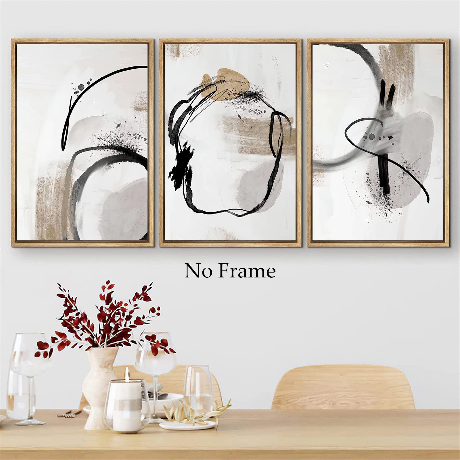 Black Beige Grey Wall Art Abstract Geometric Artwork Minimalist Boho Pictures Black ink Lines Canvas Wall Art Neutral Abstract Painting Beige Boho Posters Modern Abstract Prints 16x24inch No Frame