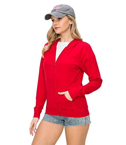 LALAPARKS Lightweight Cotton Zip-Up Hoodie Jacket - Comfy Casual Active Plain Everyday Wear - Red Large