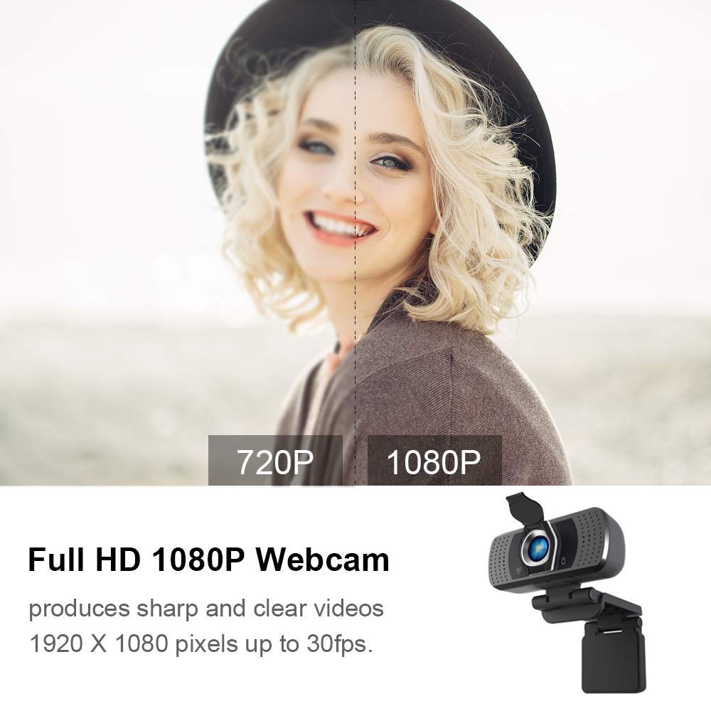 Electype HD Webcam with Microphone,1080P HD Webcam with Privacy Cover and Tripod, Auto Focus Plug and Play USB Computer Camera for Laptop/PC/Mac, Online Studying,Video Calling and Conferencing
