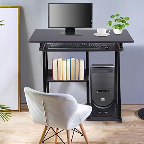 Clear Desk Home Office Home Office Wood Computer Desk with Keyboard Tray, Students Writing Table with Storage Drawers Hutch (Black, One Size)