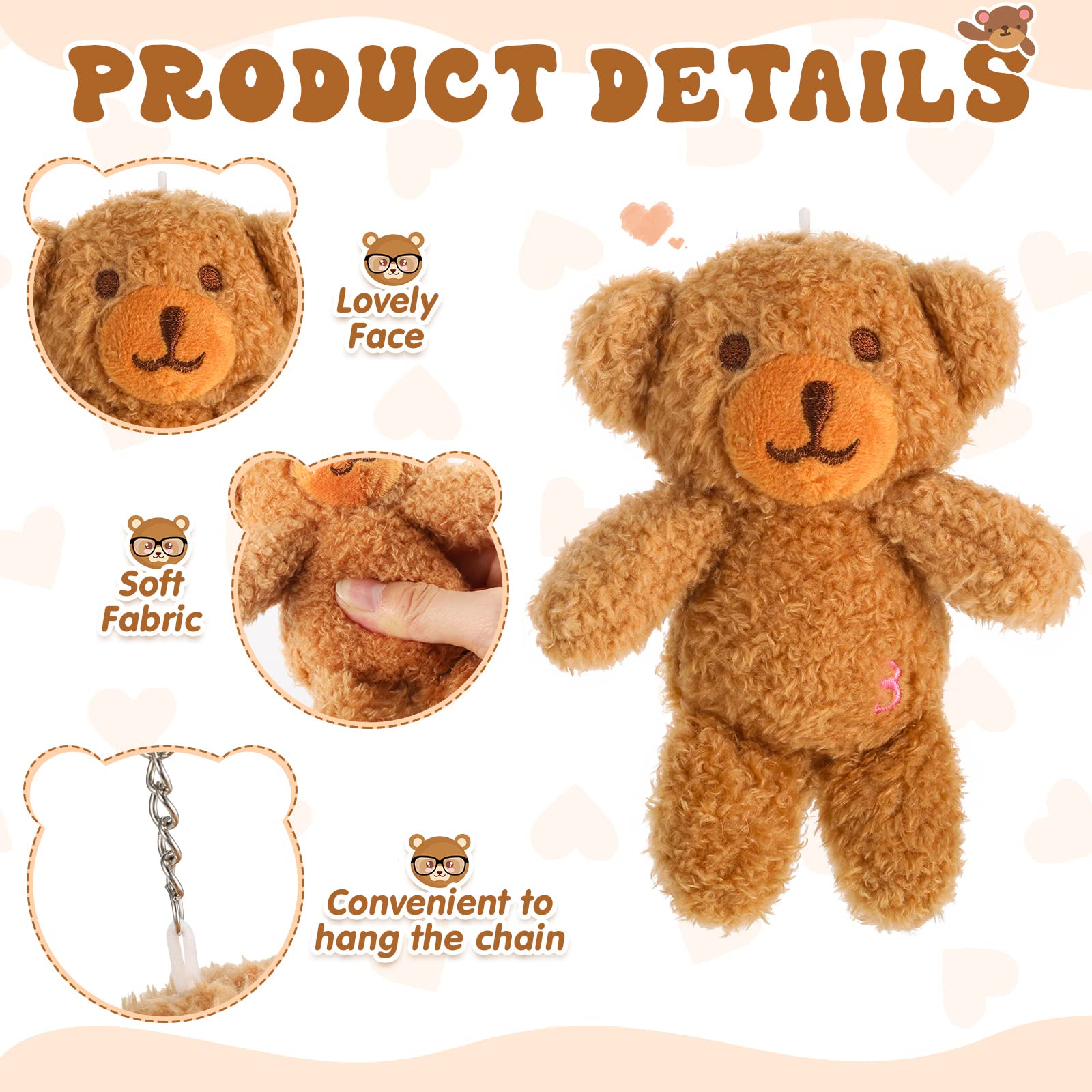 Zomiboo 9 Pieces Plush Mini Stuffed Animal Toys Tiny Soft Bear Bunny Doll Small Furry Doll Wedding Present Box Doll Toy for Halloween Christmas Baby Shower Party (Bear Style,6 Inch)