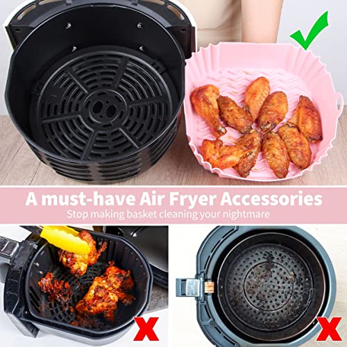 MaMix Silicone Air Fryer Liners 2 pack,8 inch Reusable Air Fryer Pot for 4 to 7 QT Air Fryer Inserts for Oven Microwave Accessories (Green+Pink)