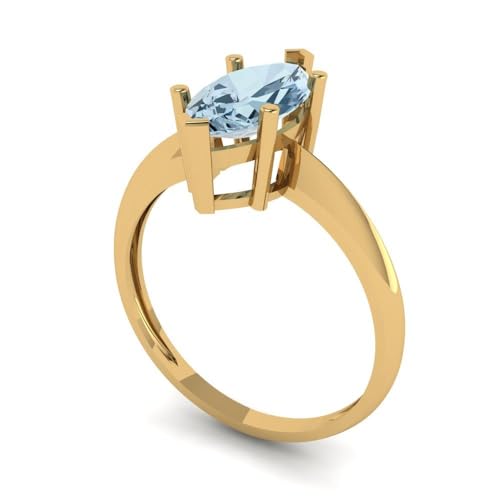Clara Pucci 1.50ct Marquise Cut Solitaire Blue Simulated Diamond Engagement Bridal Promise Anniversary Ring 18K Yellow Gold Size 8.25