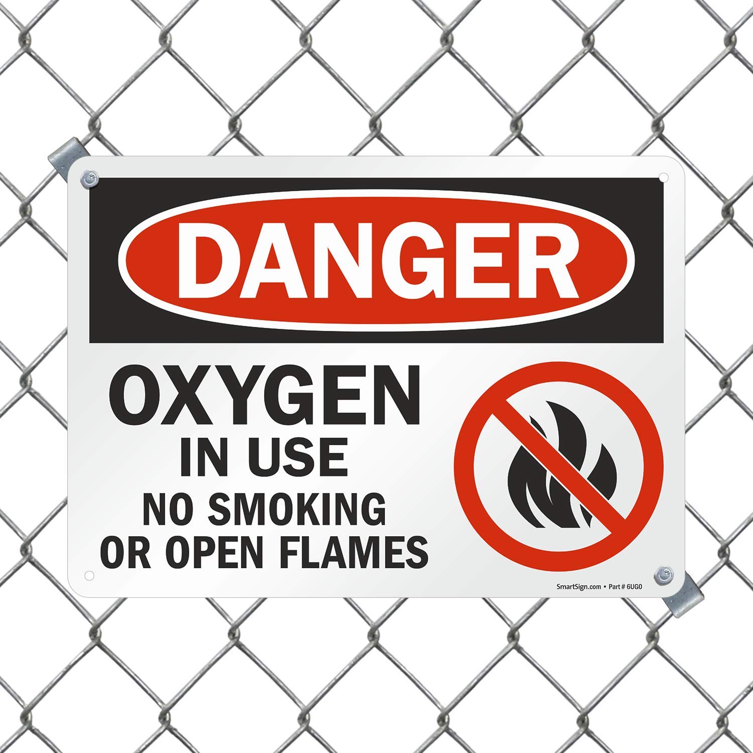 SmartSign - U9-1266-NP "Danger - Oxygen In Use, No Smoking Or Open Flames" Sign | 10" x 14" Plastic , Black/Red on White