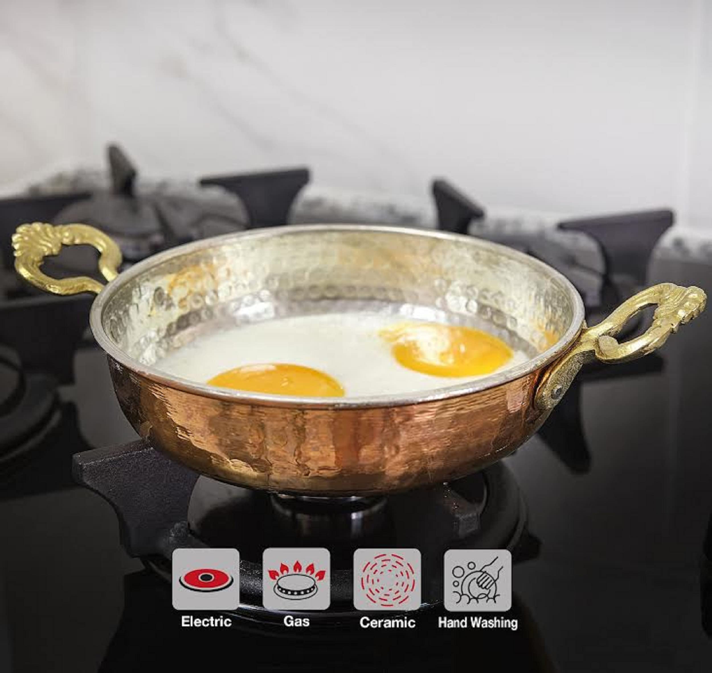 DESTALYA Copper Pan 7.08'' Hammered Handmade Authentic Red Copper Skillet with Metal Handles for Cooking Egg Omelet Frying Pot Stove Top Turkish Sahan 18 cm