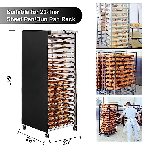 tiscover Bakery Rack Cover With Zipper, 20tier Sheet Pan Rack/Bun Pan Rack Cover With Vents, Bread Rack Cover ，23"X28"X64" Bakery Single Rack Covers Waterproof and Dustproof，Black