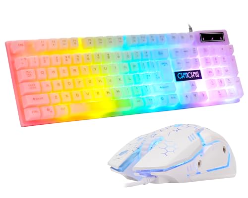 CHONCHOW LED Keyboard &Mouse Combo Ambient Lighting RGB Rainbow Color Backlight Retro Gaming Key Board Mouse set 3200DPI 6 Button compatible with PS4/PS5 Xbox one PC imac