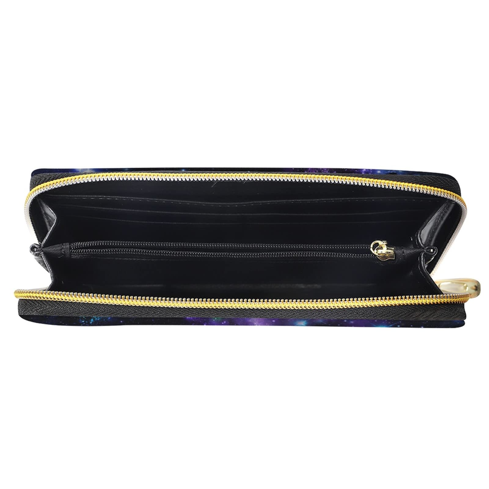 Poceacles Galaxy Space Wolf Print Women's Wallet,Durable Long Leather Coin Money Purse,Waterproof Card Holder Pouch Zip Around