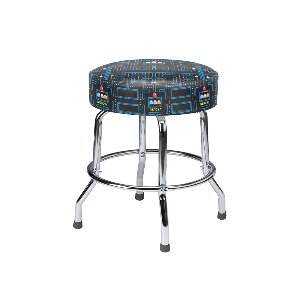 Namco Pac Man Pixel Bash Arcade Style Cocktail Table Game Woodgrain with 2 Pac Man Stools