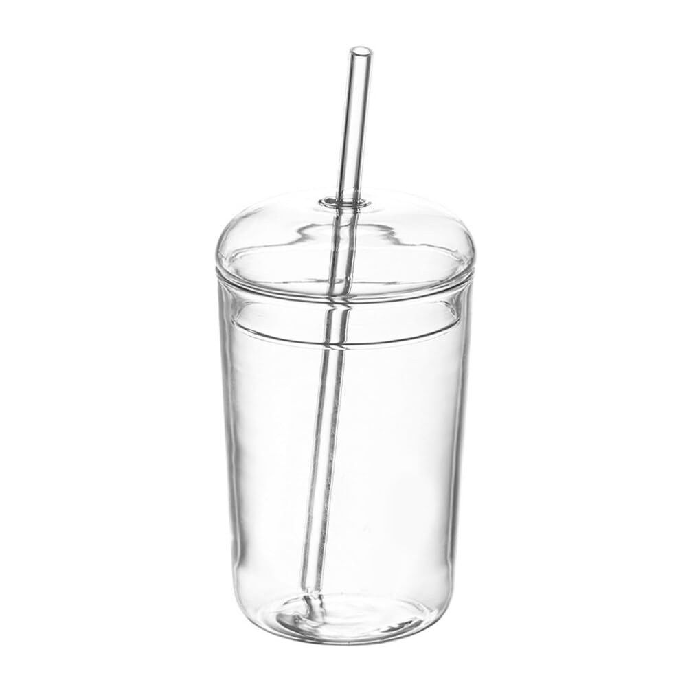 DOITOOL Glass Cups with Lid and Straw- Clear Aesthetic Cups Boba Cup- Glass Water Bottles Reusable Tumbler with Lid and Straw for Bubble Tea Juice Iced Coffee