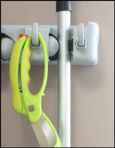 Incredible Inventions Wall Mounted Broom Holder - 5-Slot Wall-Mounted Broom Holder for Neat and Tidy Cleaning Tool Organization, Sturdy Design, Compact Storage For Mops and Brooms